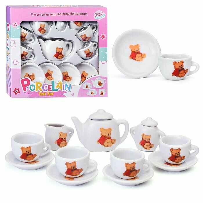 Набор игрушечной посуды "Милый мишка" 11 предметов. Керамика. UralToys
