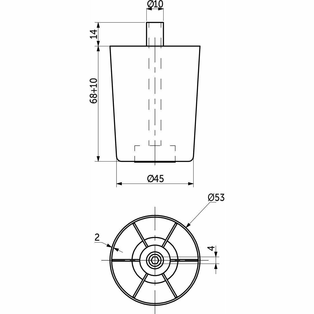 Опора мебельная пластиковая WPJA-22 h=68