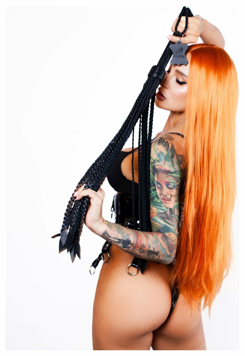 Черный плетёный флоггер Scandal из натуральной кожи 78 см Scandal