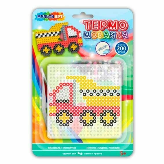 Набор для творчества термомозаика MultiArt "Самосвал", бусины, щипцы, карточка шаблон (IB400-SAM)