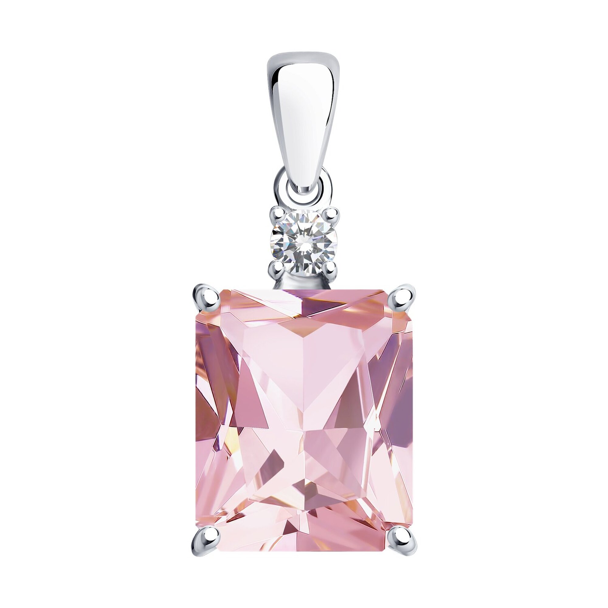 Подвеска, серебро, 925 проба, родирование, фианит, морганит