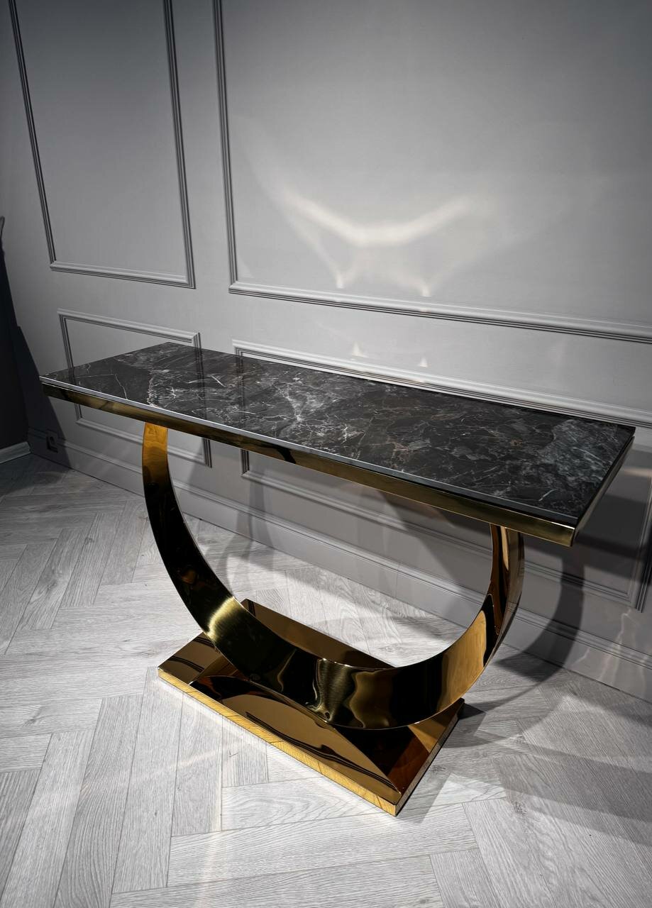 Стол-консоль Прайм IST-803,120х40х78 см, черный мрамор/золотой