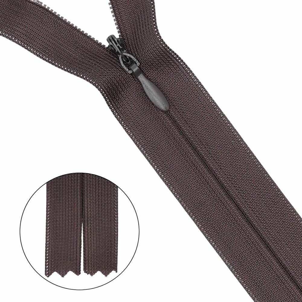 Молния айрис потайная неразъемная т3 70 см нейлон 917 темно-коричневый, 10 шт