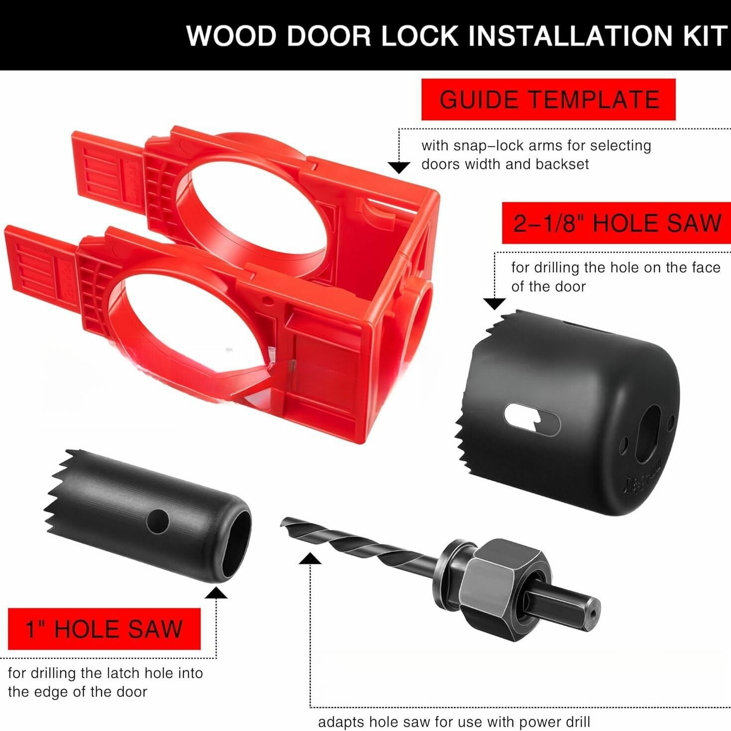 Набор для установки дверных замков с регулируемым шаблоном и кольцевой пилой для точного монтажа на деревянные двери