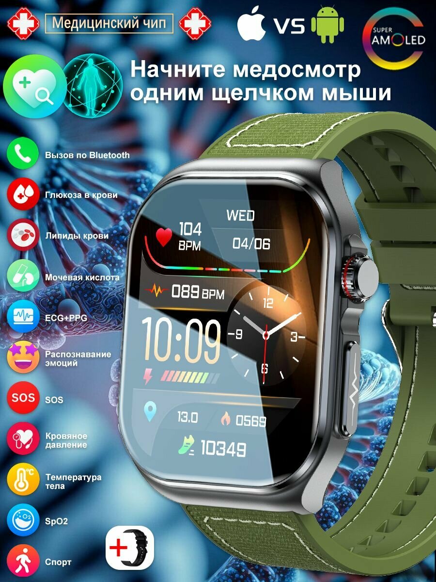 Умные часы для мужчин и женщин - глюкоза крови, артериальное давление, мониторинг мочевой кислоты, отслеживание ЭКГ+частоты сердечных сокращений, Bluetooth-звонки