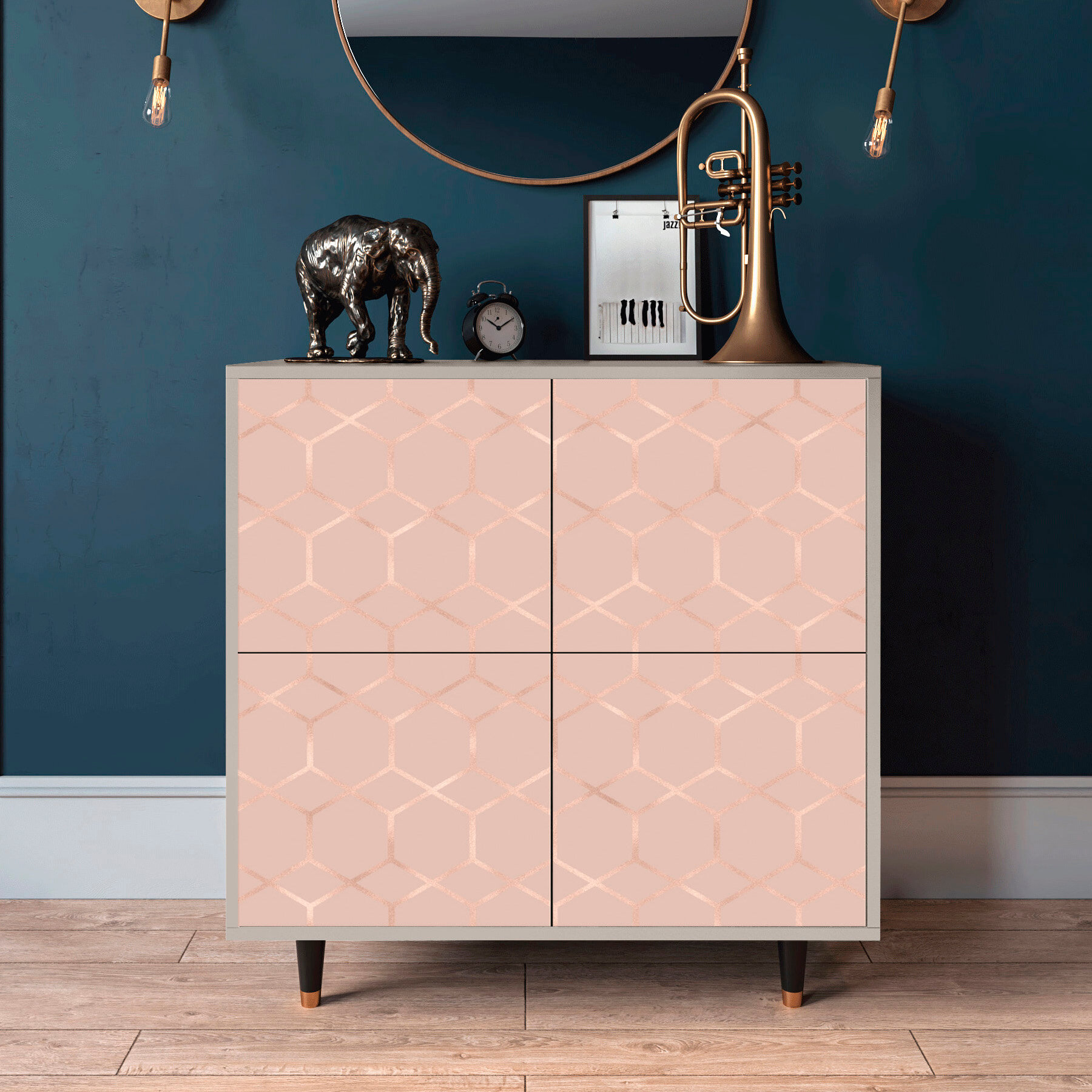 Комод - STORYZ - BS3 Rose Honeycomb, Размер - 94 x 96 x 48 см, Цвет корпуса - Сатин