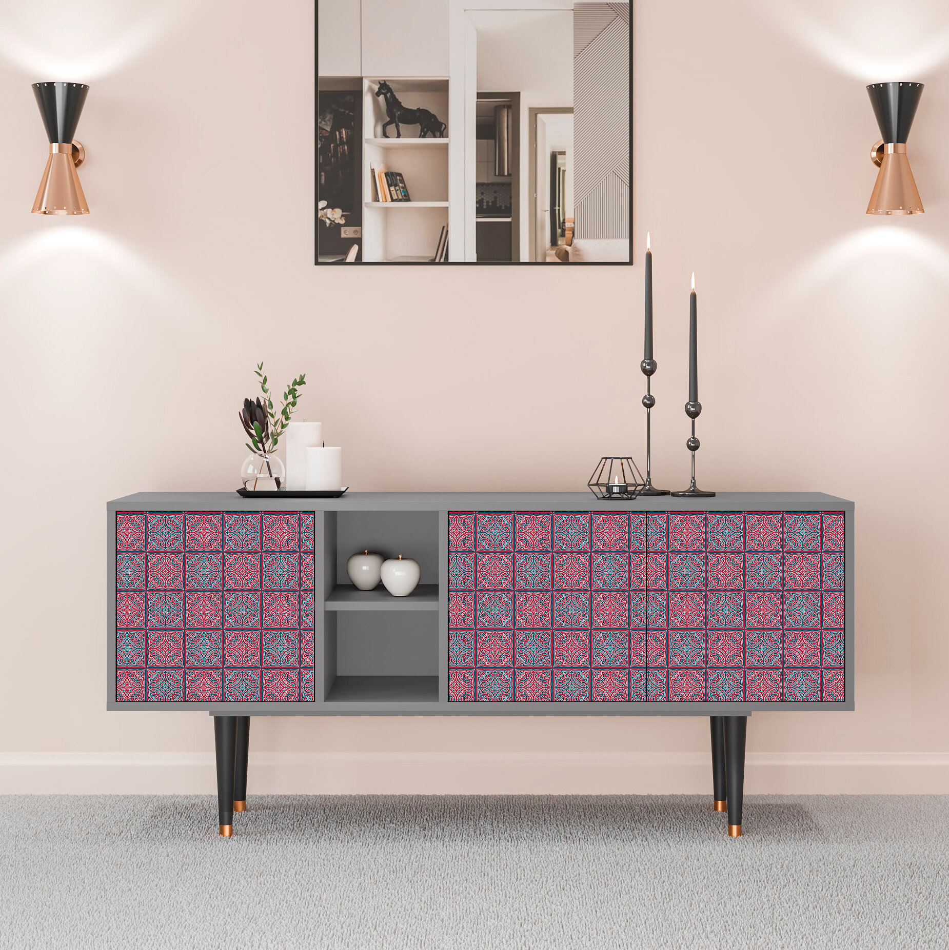 ТВ-Тумба - STORYZ - T5 Riviera Mosaic, Размер - 150 x 69 x 41 см, Цвет корпуса - , Серый