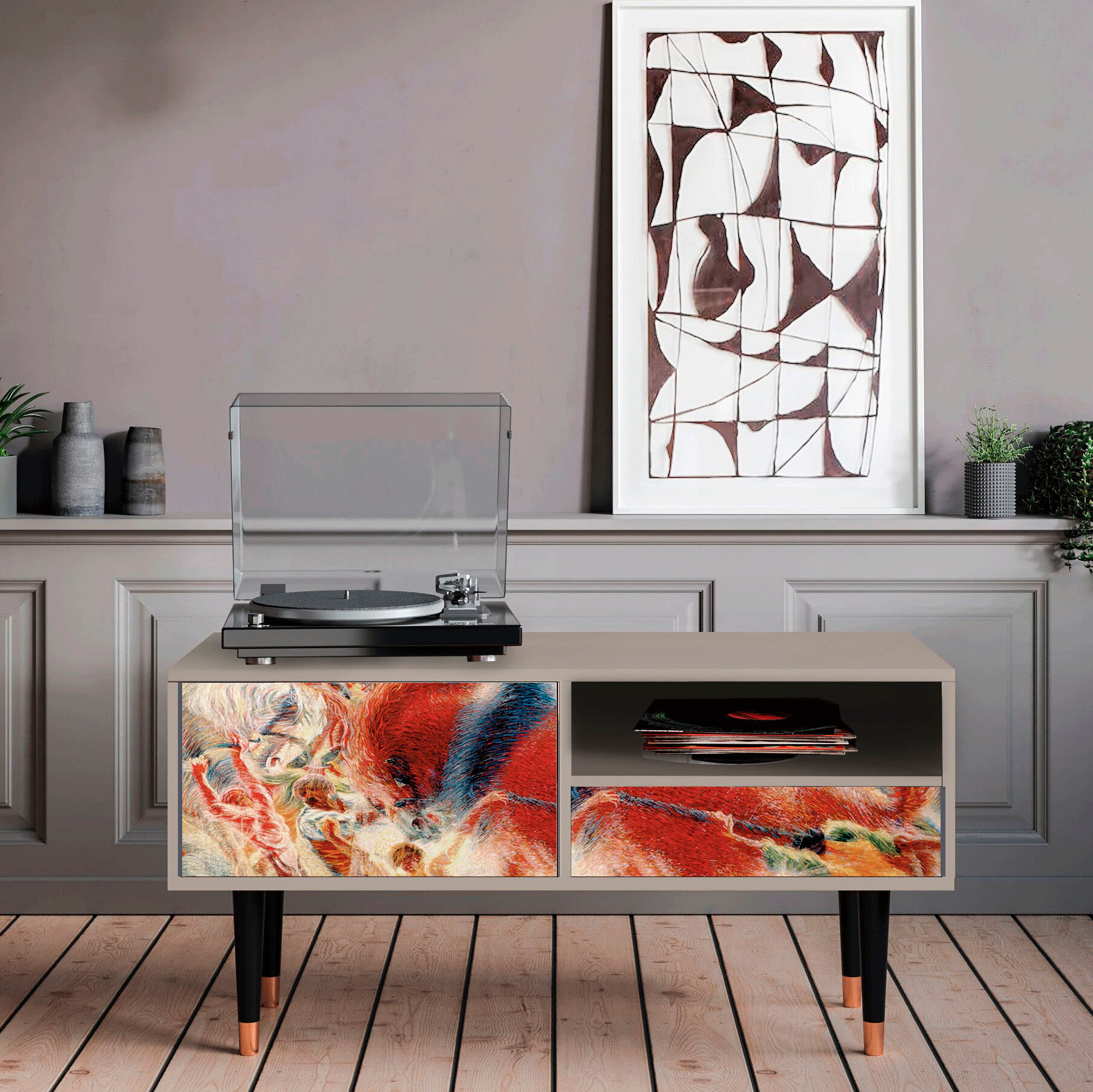 ТВ-Тумба - STORYZ - T3 The City Rises by Umberto Boccioni, Размер - 115 x 59 x 48 см, Цвет корпуса - , Сатин