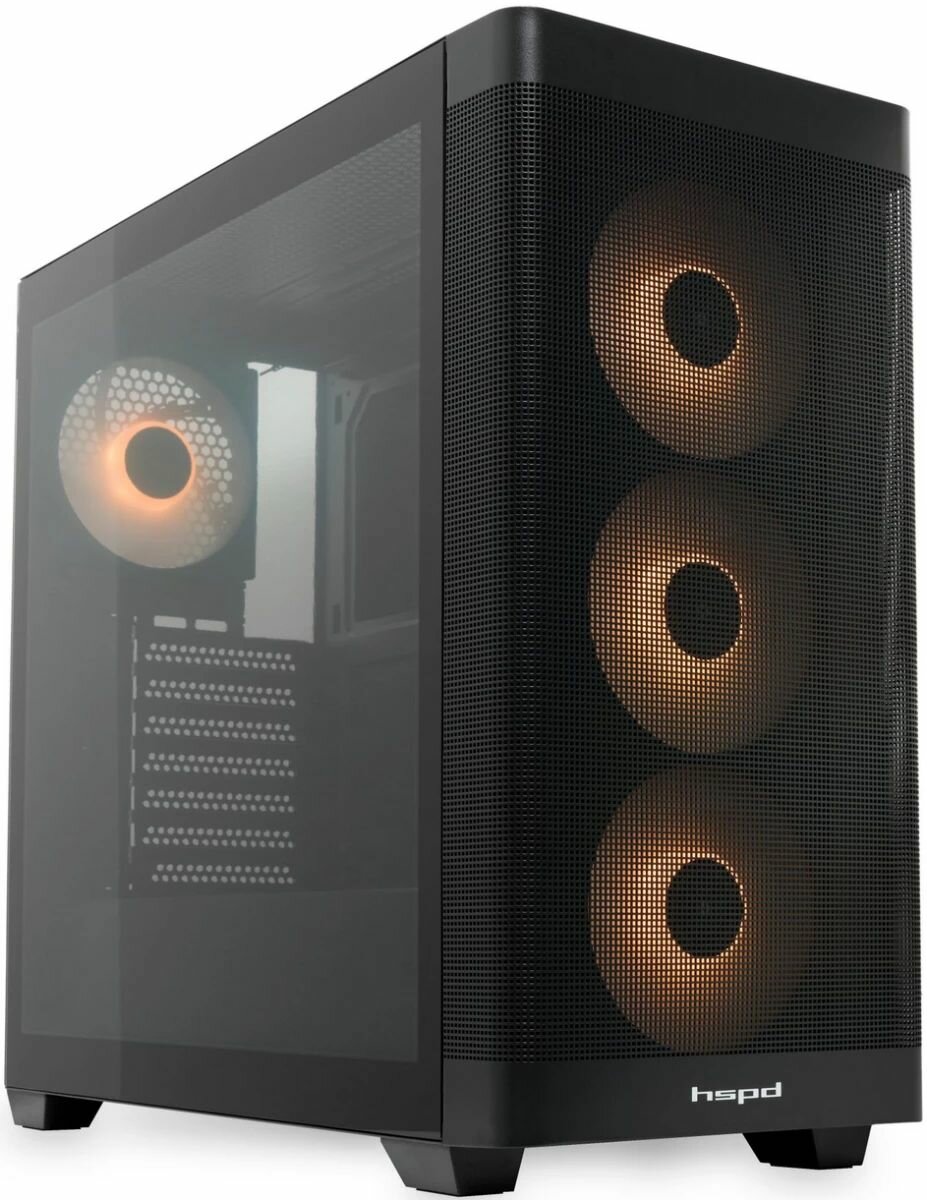 Корпус ПК без блока питания HSPD M740, Mesh Mid Tower, Black, M740-TGBK-ARGB