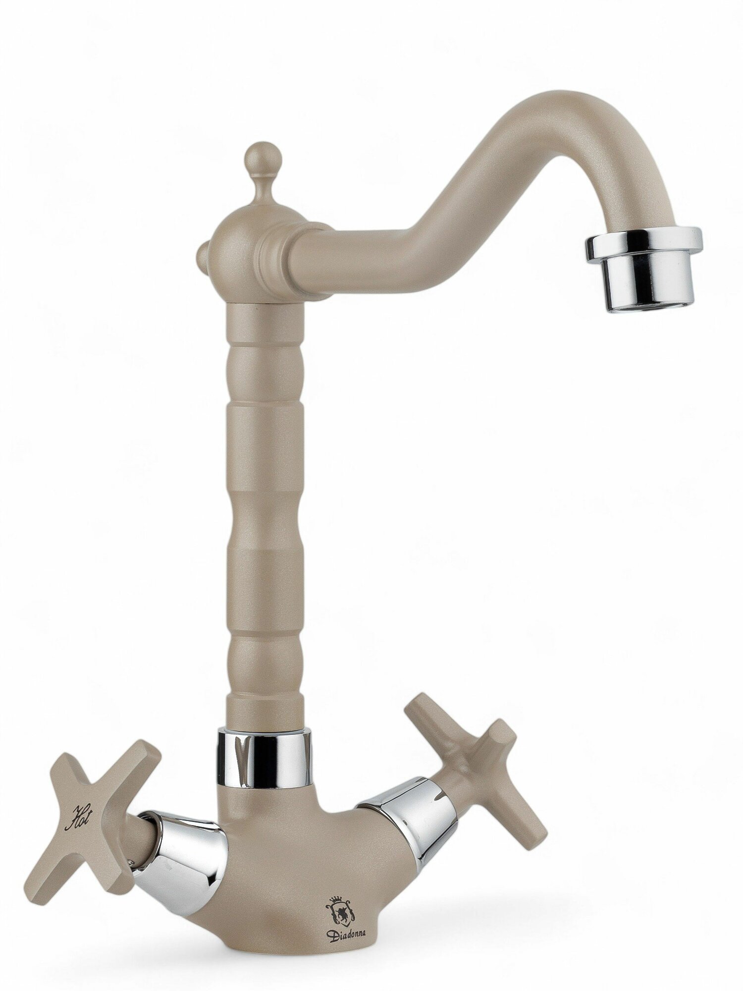 Смеситель для кухни в итальянском стиле с высоким изливом, бежевый с серебряными вкраплениями
