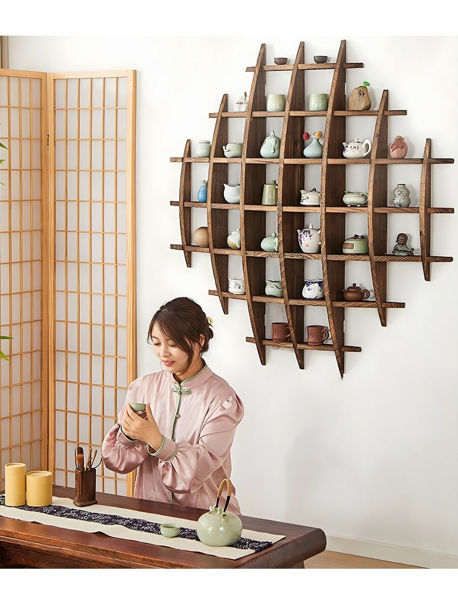 Полка Настенная Прямая, Винтажная Подставка Для Чайника Из Массива Дерева-guiyuan