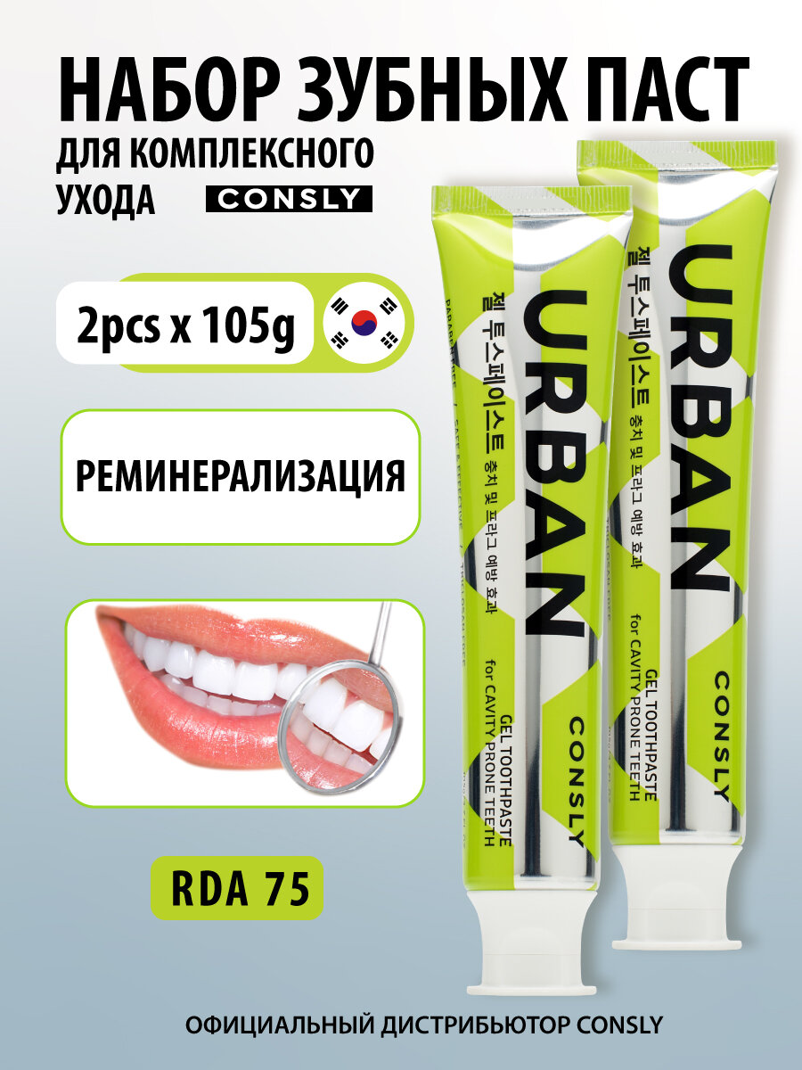 CONSLY Гелевая зубная паста URBAN реминерализующая, 2 шт*105г
