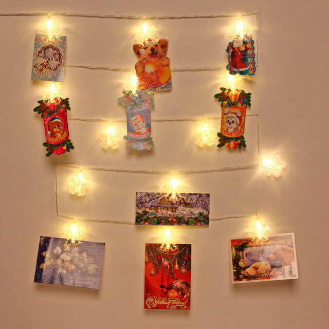 Светодиодная гирлянда Прищепки Снежинки 4 м, 20 теплых белых ламп, прозрачный ПВХ, IP20, Serpantin, 183-044