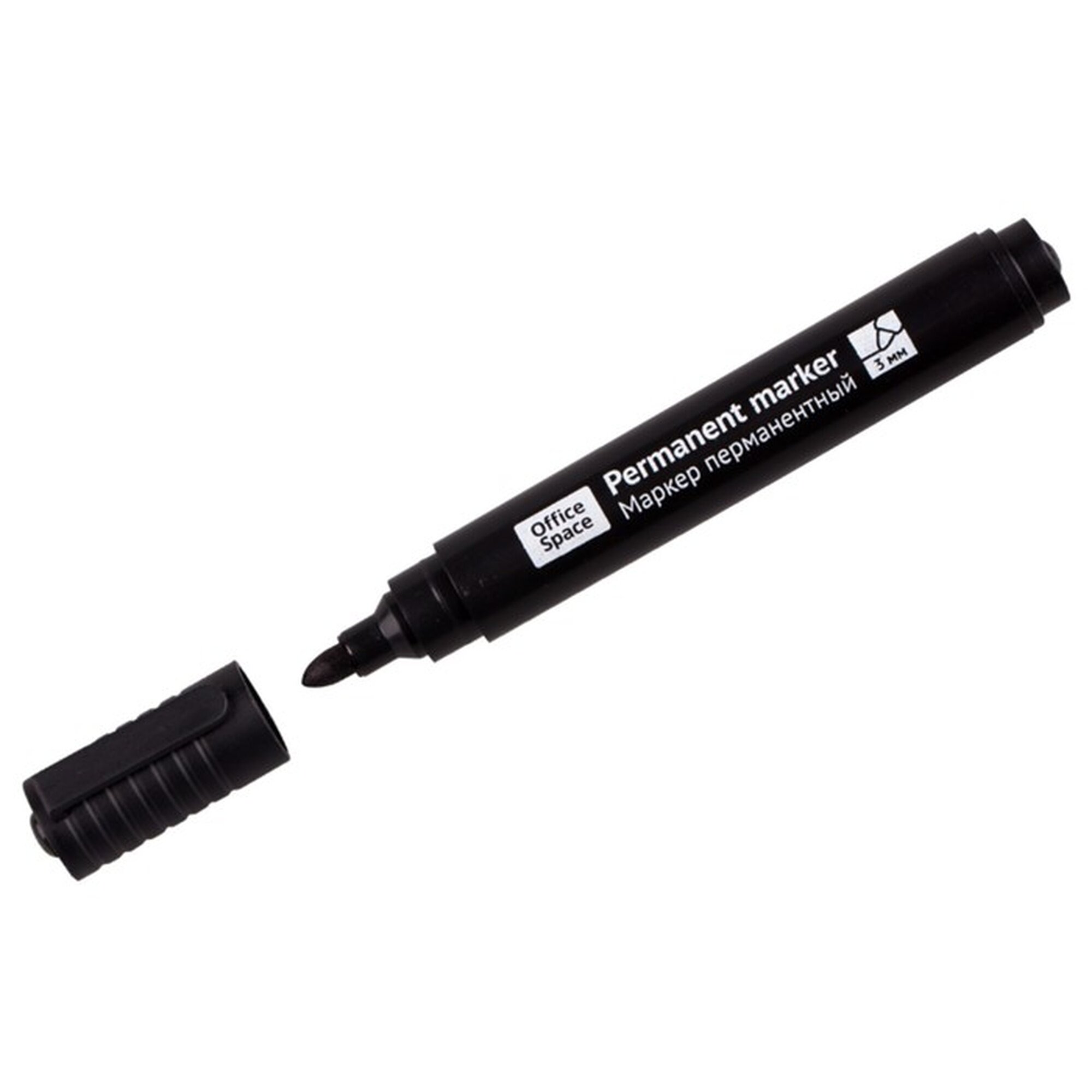Маркер перманентный 3.0 мм, OfficeSpace "8004А, пулевидный, черный