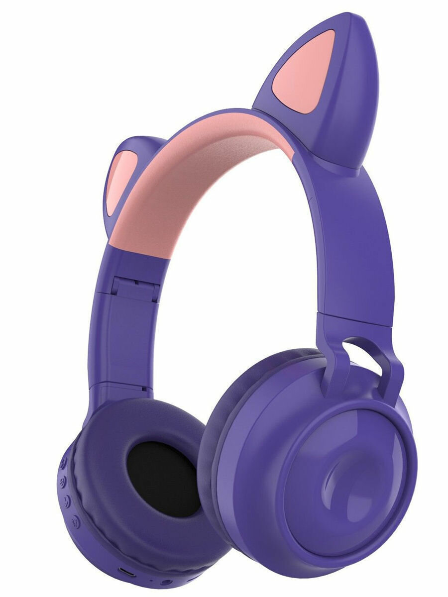 ZW-028 Беспроводные наушники детские с ушками для девочек, фиолетовый цвет