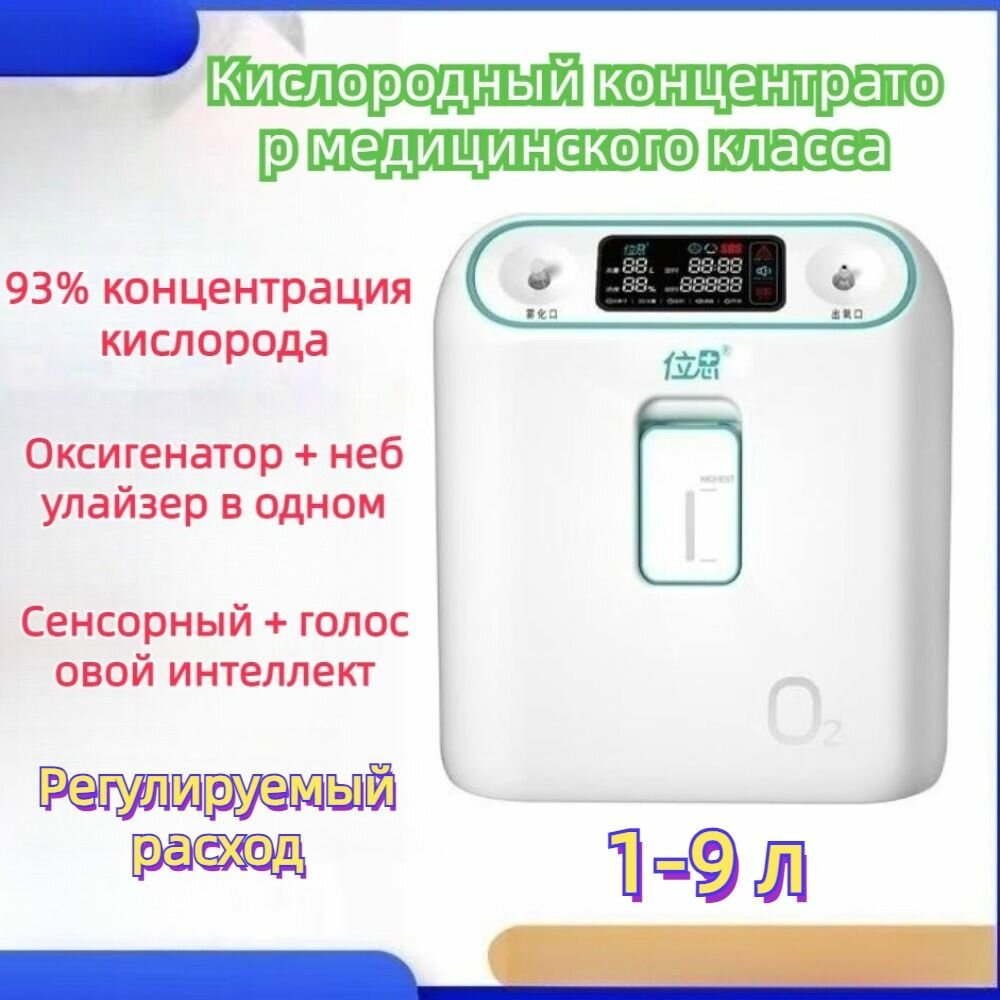 2L Бытовой кислородный концентратор Портативный для беременных пожилых людей, с распылителем, белый