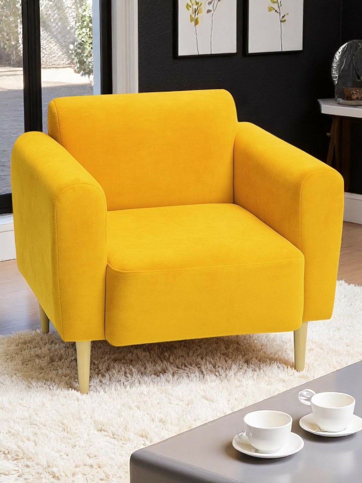 Кресло Рондо в гостиную, мягкое для дома и отдыха, велюр Jawa Yellow 15