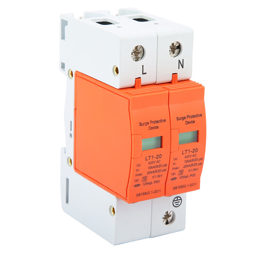 2P 10kA-20kA 420 В переменного тока Устройство защиты от перенапряжения, низковольтный разрядник для дома, для электробезопасности и молниезащиты