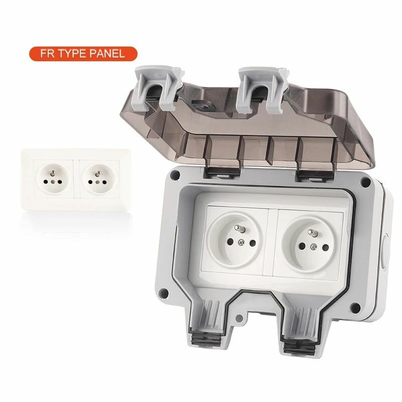 IP66 FR Франция стандарт водонепроницаемый наружный настенный выключатель питания с двумя розетками для дома и сада 16A подходящий большой штекерный разъем