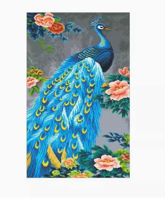 Набор для вышивки крестиком и бисером " Синий павлин" холст 50*74см