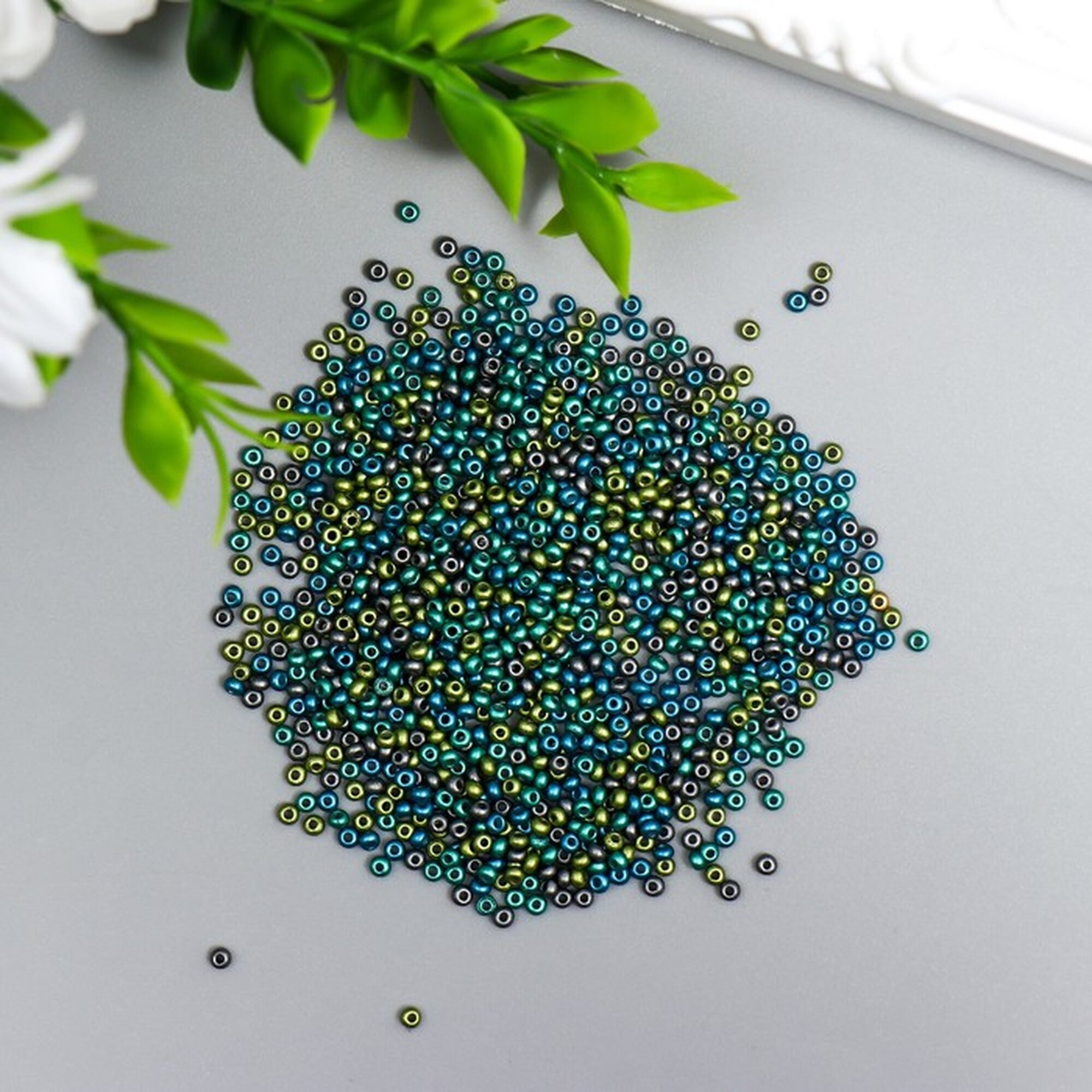 Бисер Арт Узор "Металлик Меланж Сине-Зелёный", крашеное стекло, 11/0, 10 г