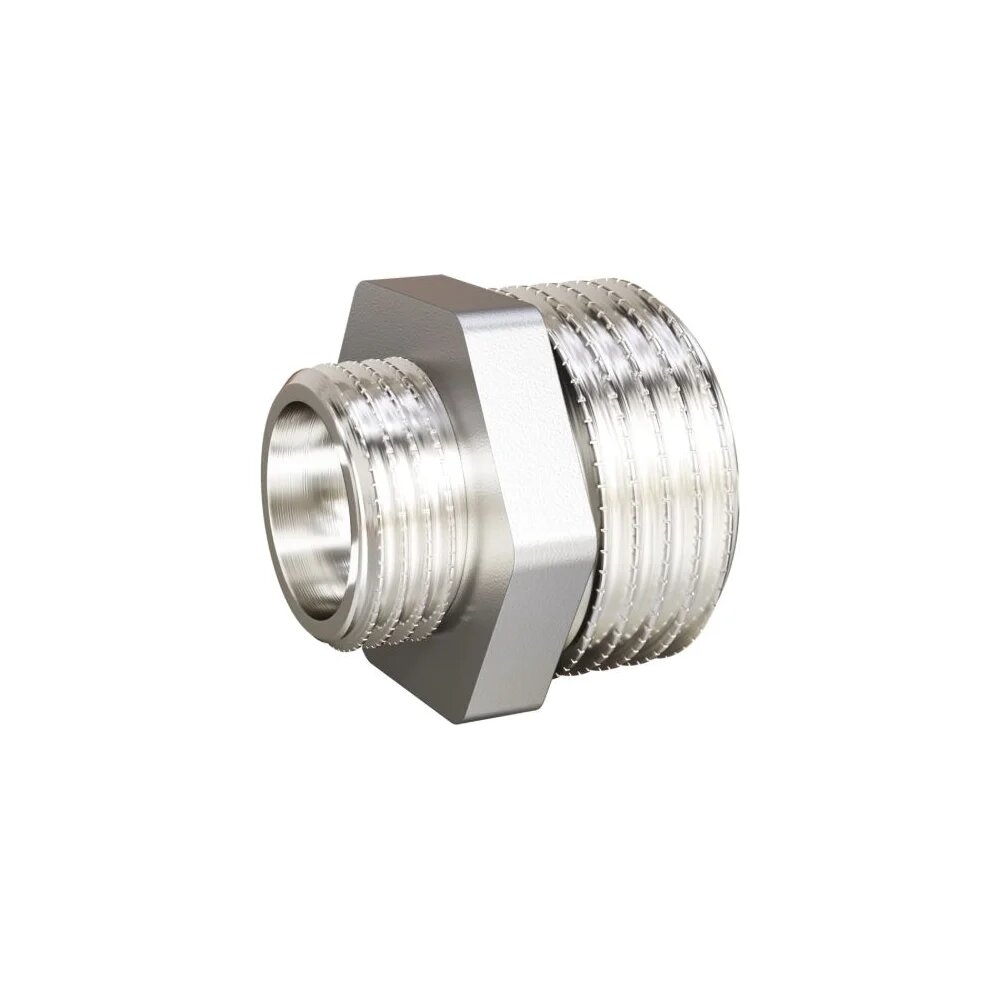 Ниппель переходной LD Pride DN25x15, 1"НР х 1/2"НР, латунь никель LD.67.513.25х15, товара