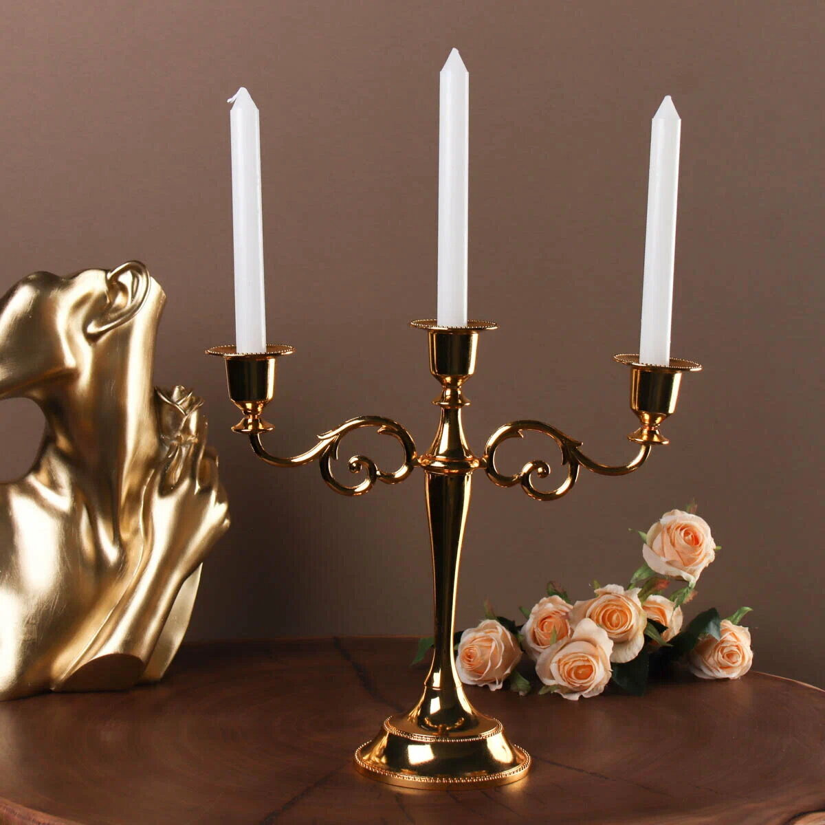 Подсвечник "Канделябр" на 3-е свечи, 25см, золотистый, металл, без свечи