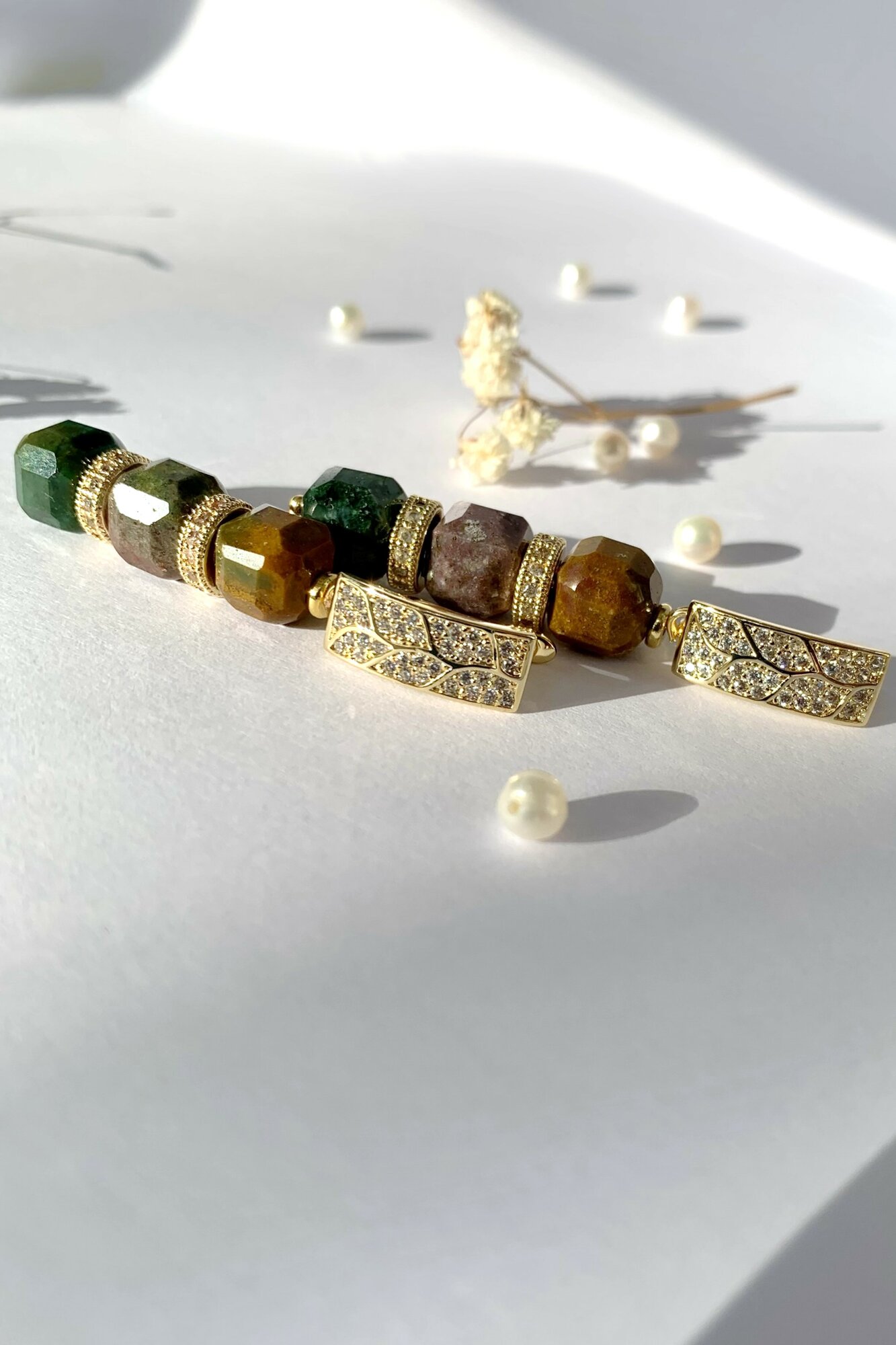 Серьги с подвесками ONE SECRET jewelry, фианит, агат, размер 8 мм, зеленый — фото 1