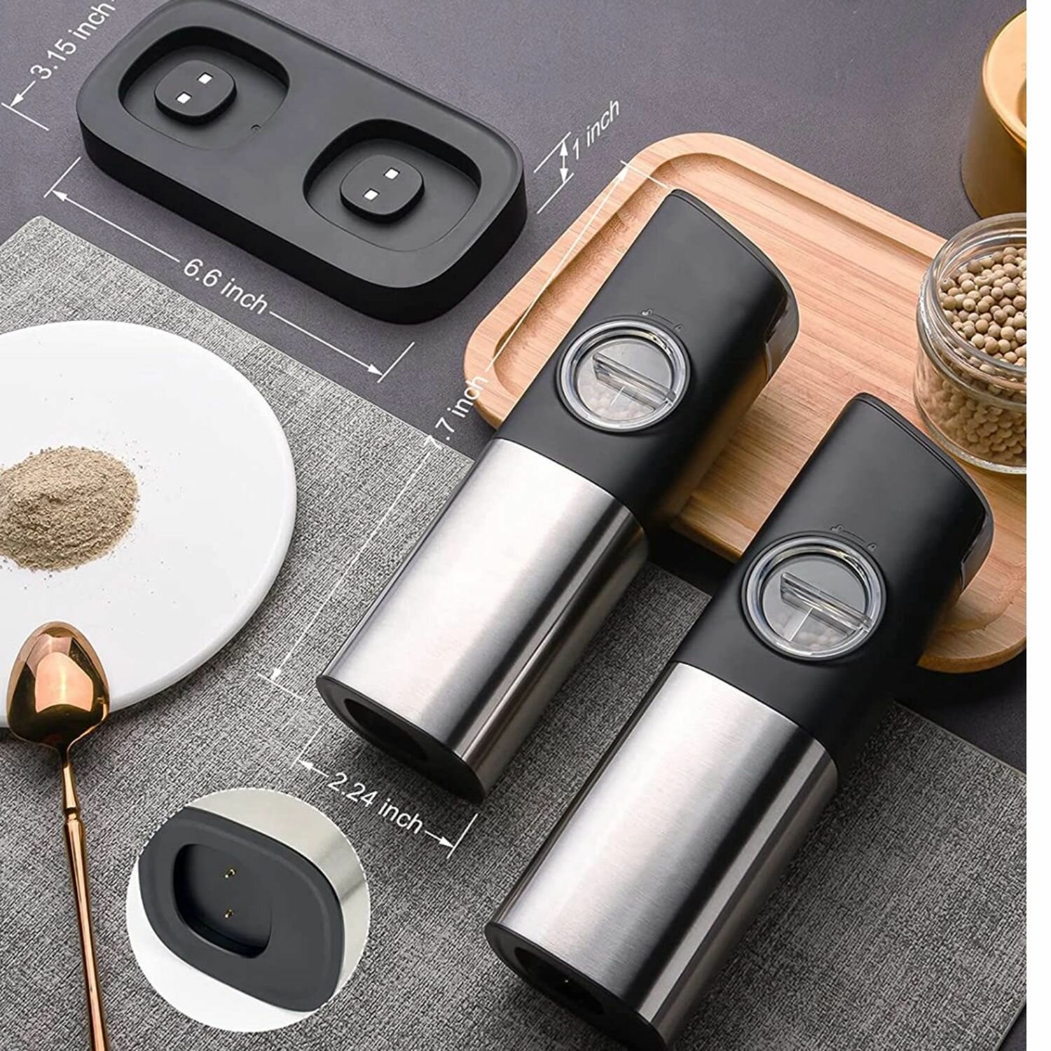 Набор мельниц Black Thai Elite, для специй, электрическая, база подзарядки, 2шт