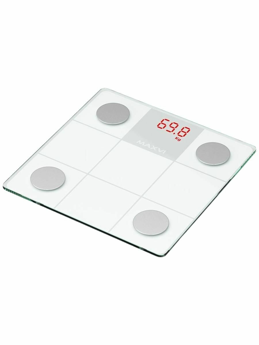 Весы напольные электронные Maxvi BS101, Умные, Максимальный вес 150 кг, LCD дисплей, Встроенный Bluetooth, Белый