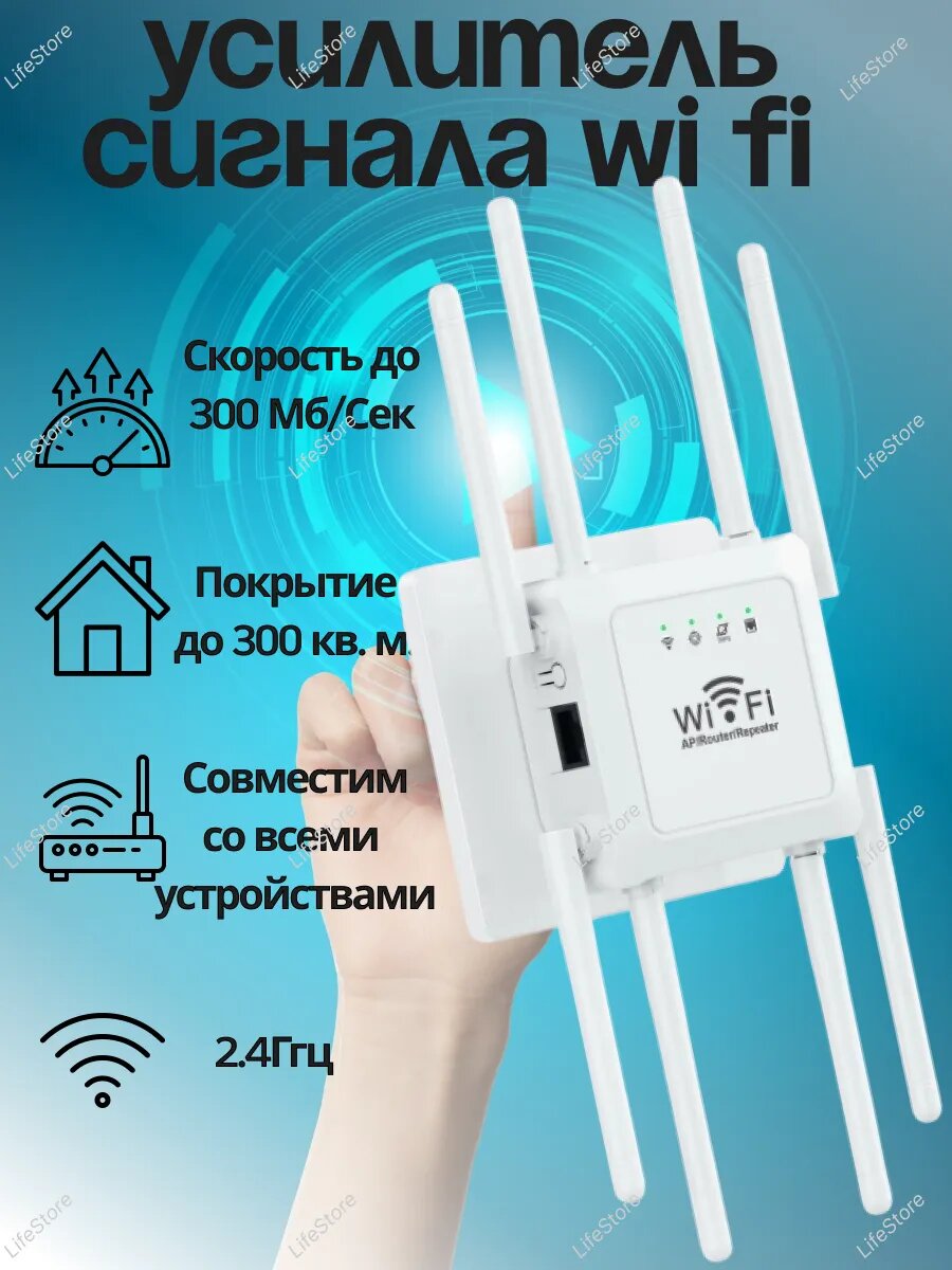 Усилитель WiFi сигнала репитер беспроводной 8 антенн