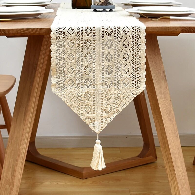 Бежевая вязаная хлопковая дорожка для стола 24x160cm, Beige B
