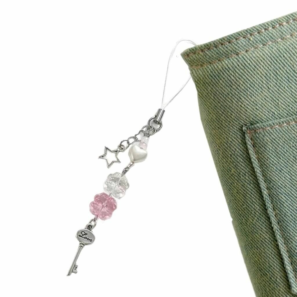 Брелок, Брелок для мобильного телефона с подвеской в виде сердца девушки ручной работы из счастливого четырехлистного клевера, украшенный бисером Gooben chain-розовый