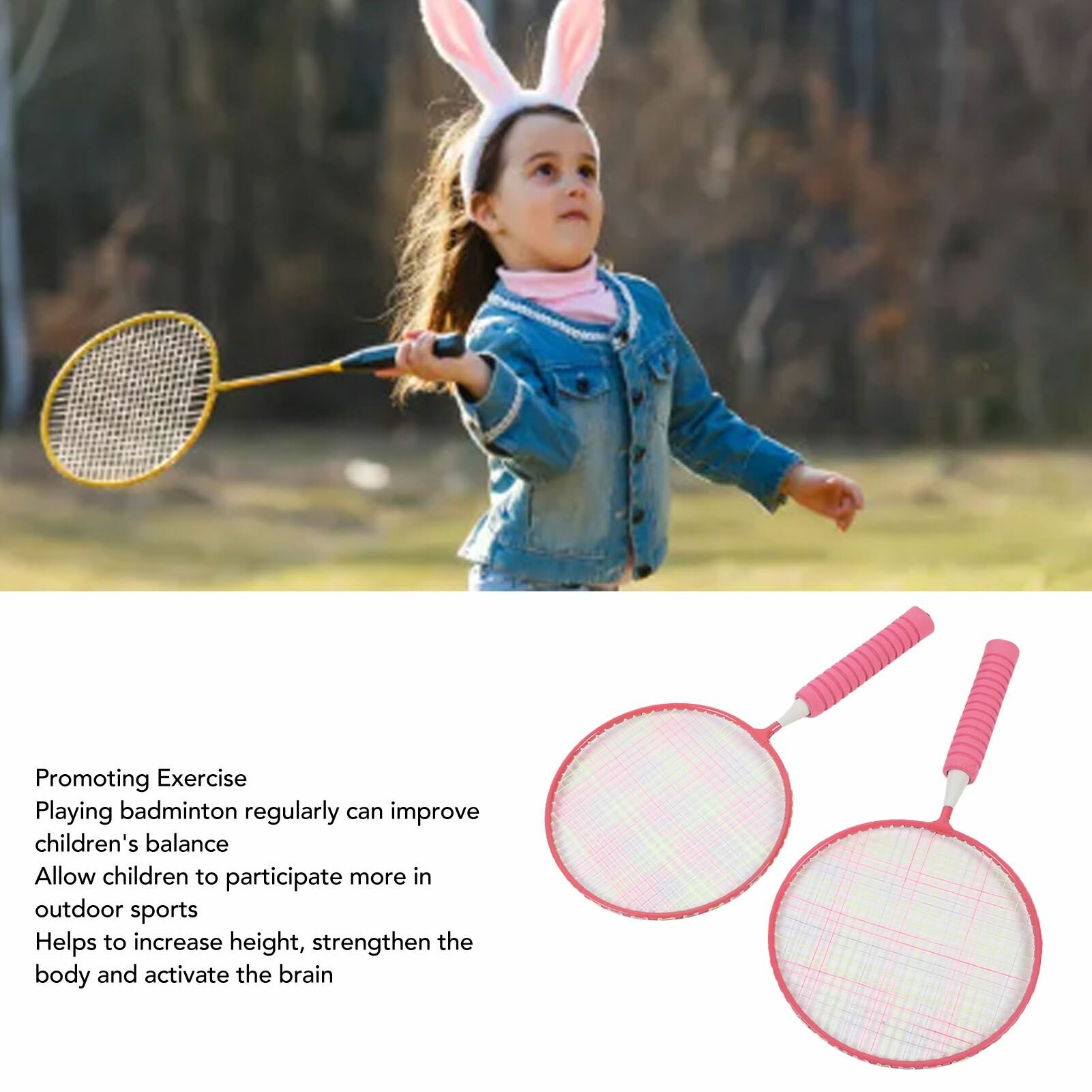 Детский набор для бадминтона Легкая детская ракетка для бадминтона с 3 воланами, сумка для переноски, ремешок для захвата, для детей от 3 до 12 лет, розовый