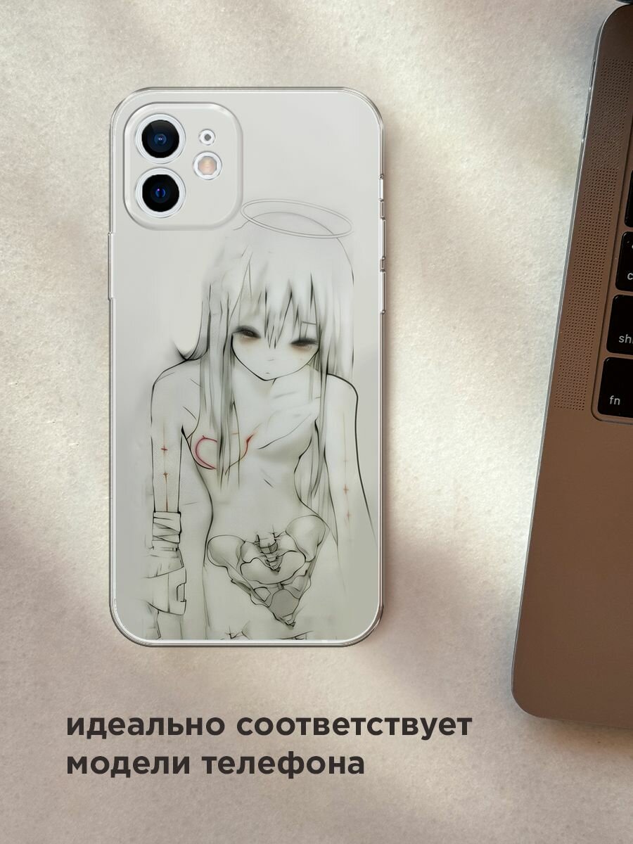 Чехол на Apple iPhone 12 mini / Айфон 12 Мини с принтом "Аниме рисунок чёрно-белый" — фото 1