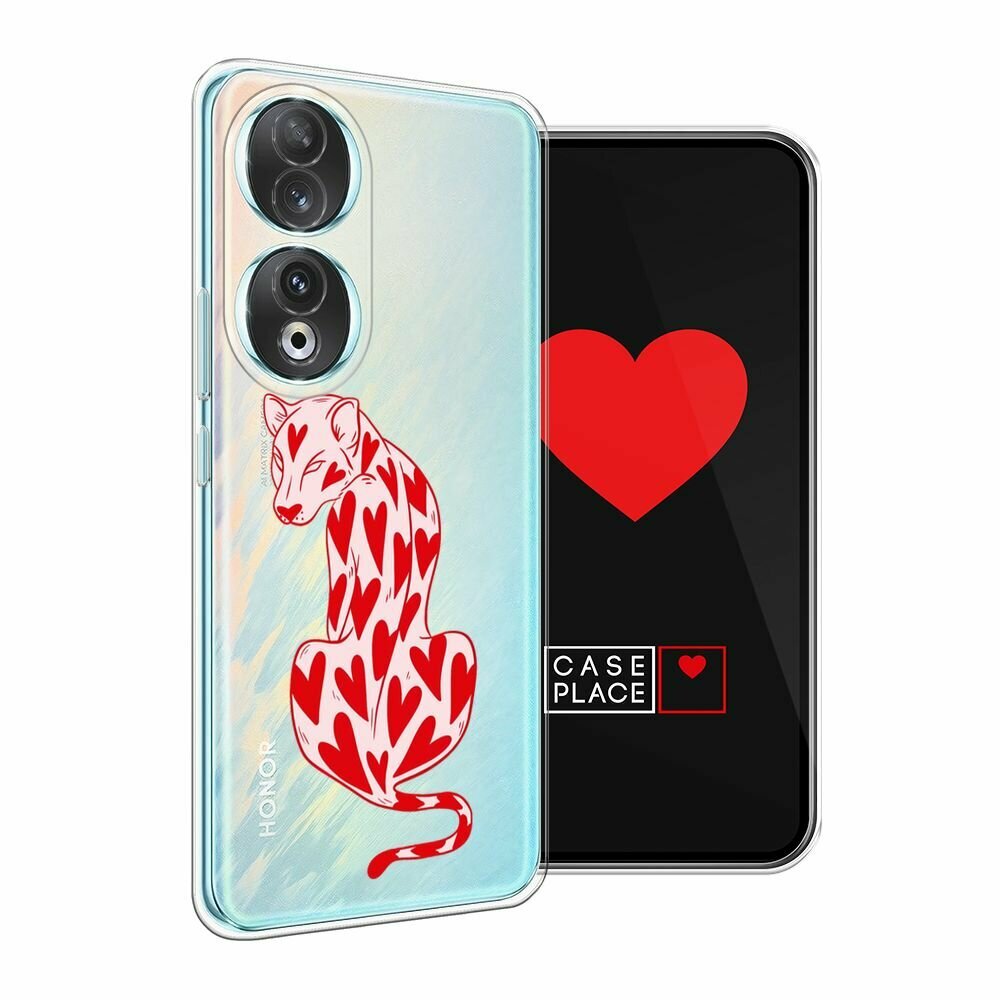 Чехол на Honor 90 / Хонор 90 с принтом "Heart panther 2 - 14 февраля", прозрачный — фото 1