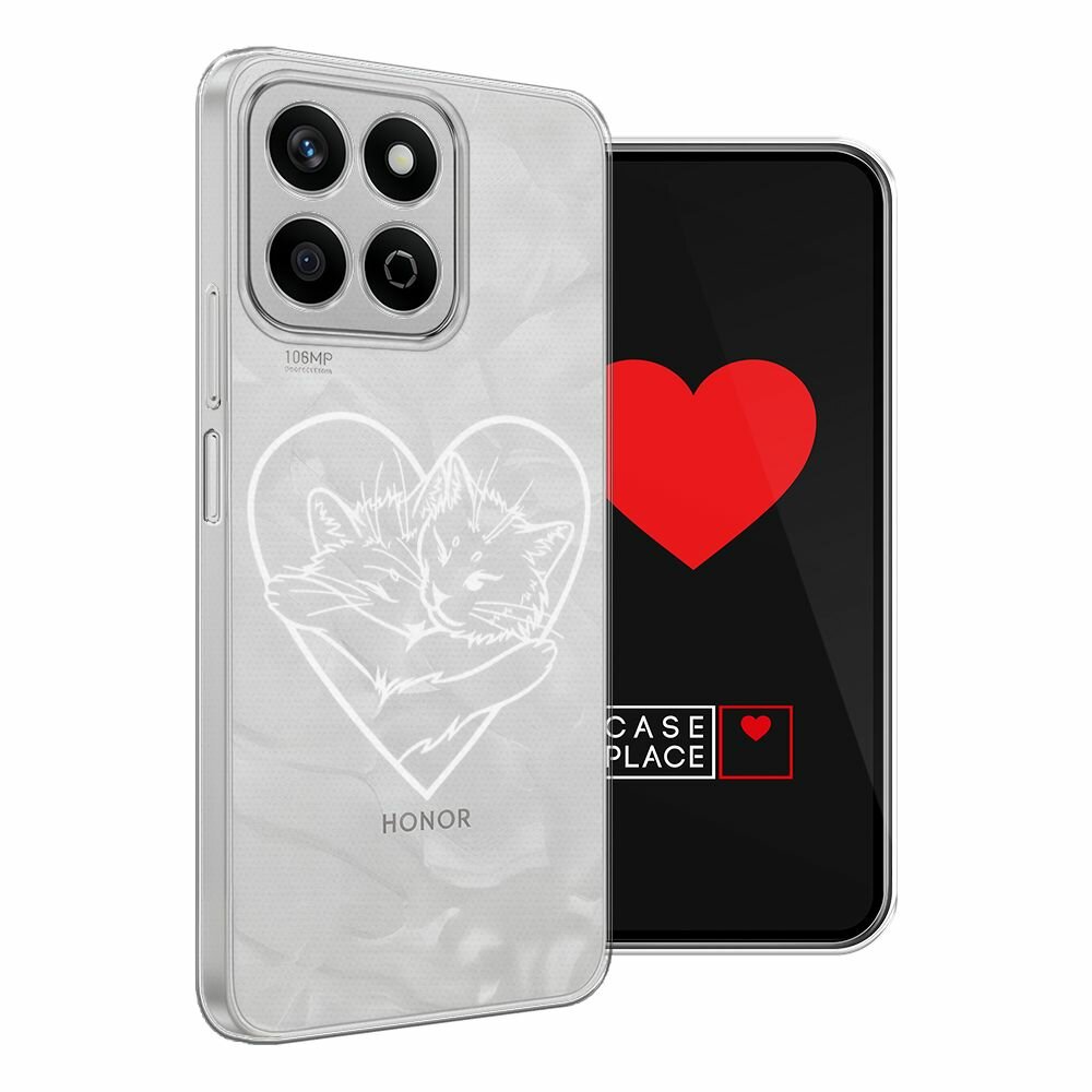 Чехол на Honor X7c / Хонор X7c с принтом "Влюблённые котики рисунок 2 - 14 февраля", прозрачный — фото 1