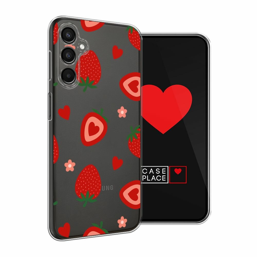 Чехол на Samsung Galaxy A24 / Самсунг Галакси A24 с принтом "Heart strawberries 2 - 14 февраля", прозрачный — фото 1