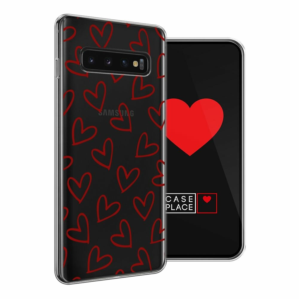 Чехол на Samsung Galaxy S10 / Самсунг Галакси S10 с принтом "Little hearts doodles 2 - 14 февраля", прозрачный — фото 1