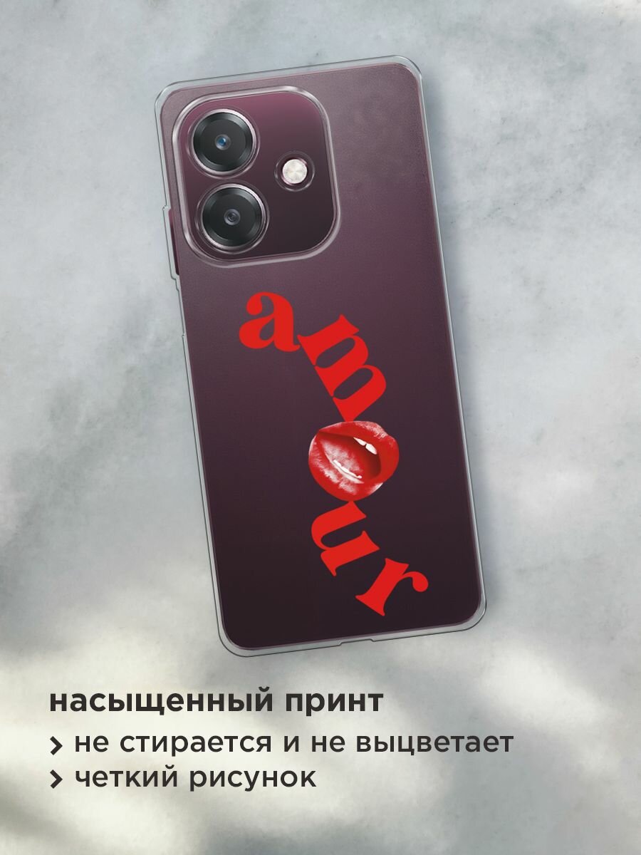 Чехол на Oppo A3/A3x / Оппо А3/A3x с принтом "Amour lips - 14 февраля", прозрачный — фото 1