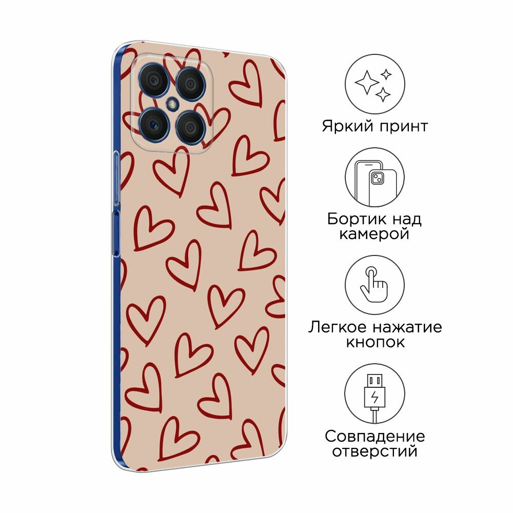 Чехол на Honor X8 / Хуавей X8 с принтом "Little hearts doodles 1 - 14 февраля" — фото 1