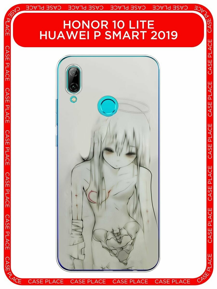 Чехол на Huawei P Smart 2019/Honor 10 Lite / Хуавей П Смарт 2019 с принтом "Аниме рисунок чёрно-белый"
