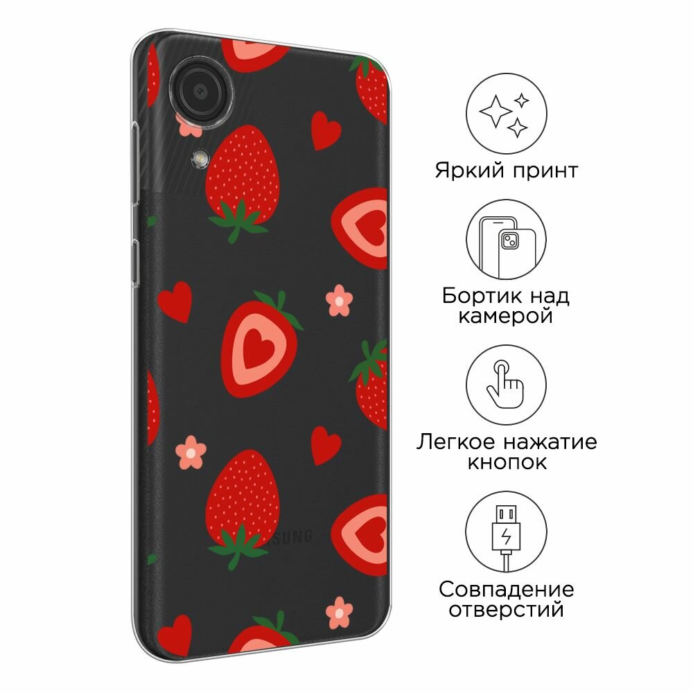 Чехол на Samsung Galaxy A03 Core / Самсунг Галакси А03 Core с принтом "Heart strawberries 2 - 14 февраля", прозрачный — фото 1