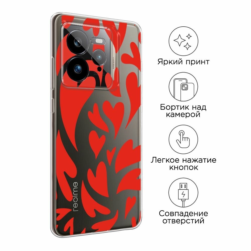 Чехол на Realme GT 7 Pro / Реалми GT 7 Про с принтом "Crazy hearts 2 - 14 февраля", прозрачный — фото 1