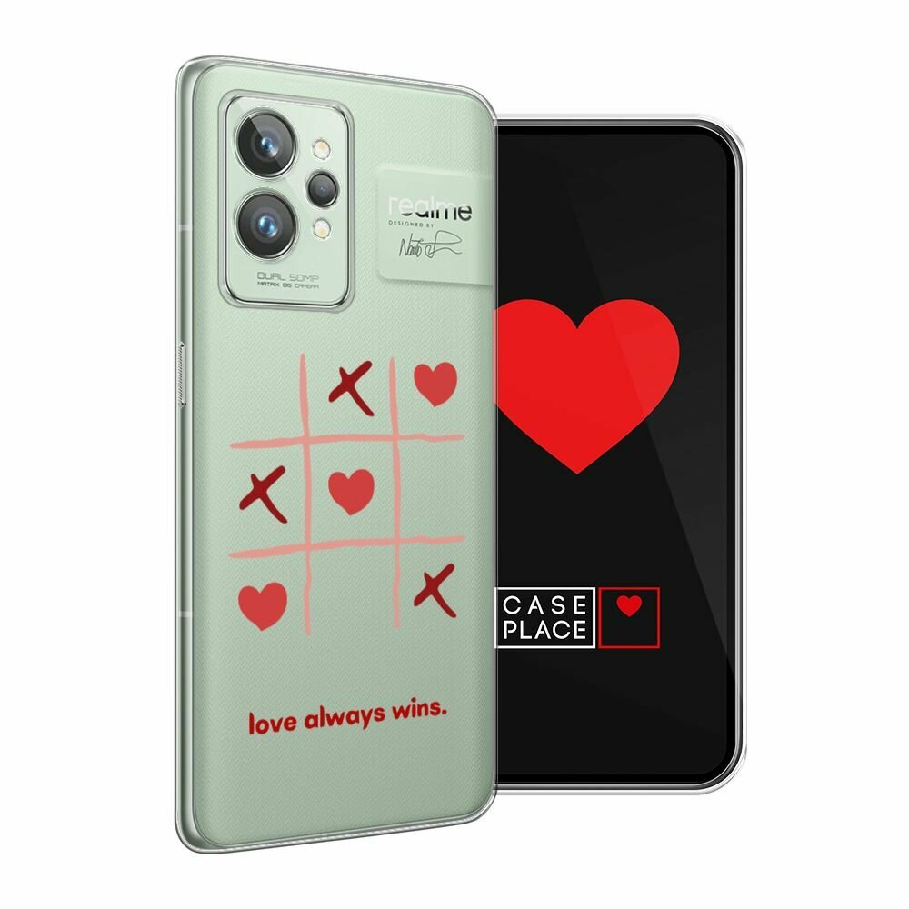 Чехол на Realme GT 2 Pro / Реалми GT 2 Про с принтом "love always wins - 14 февраля", прозрачный — фото 1