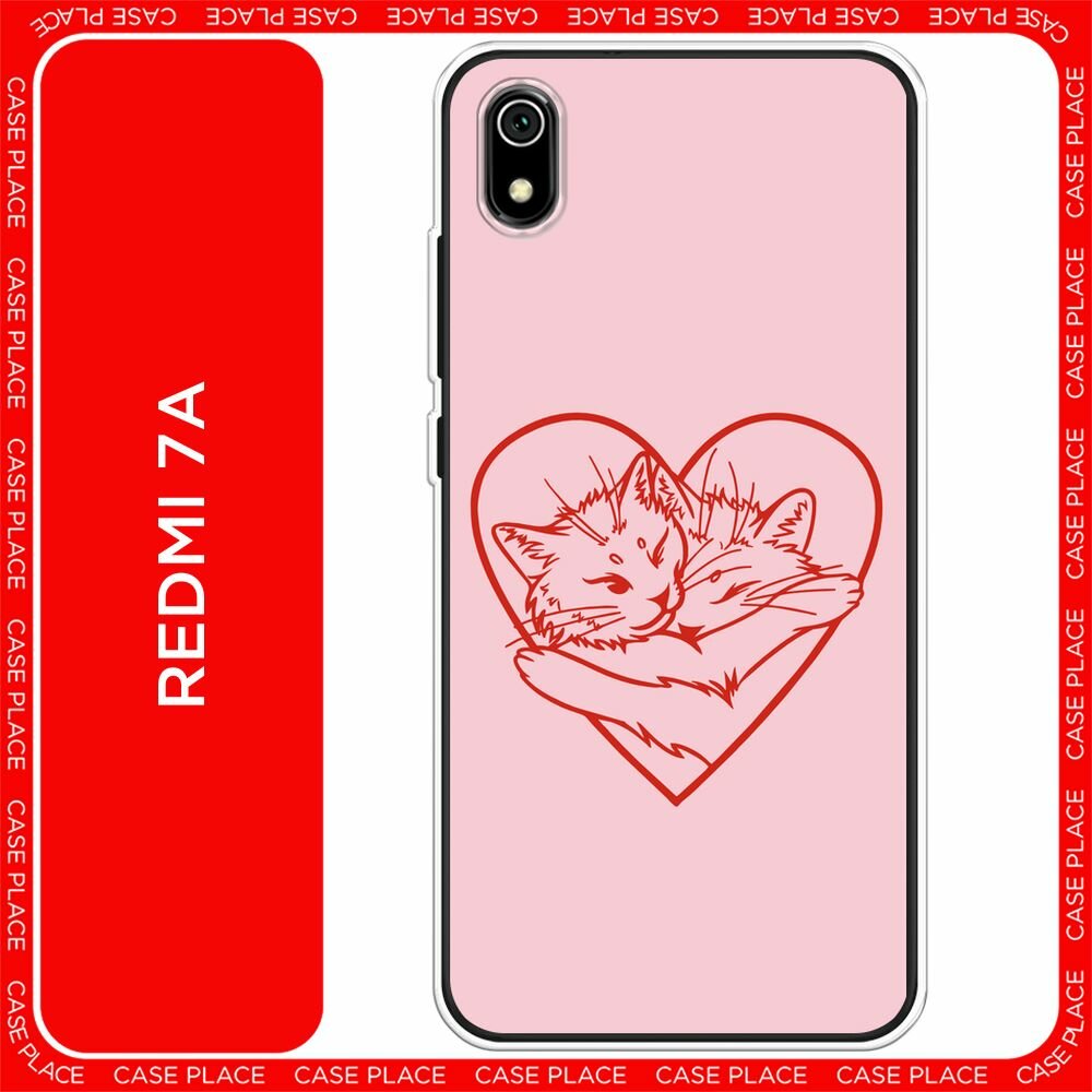 Чехол на Xiaomi Redmi 7A / Сяоми Редми 7А с принтом "Влюблённые котики рисунок 1 - 14 февраля"