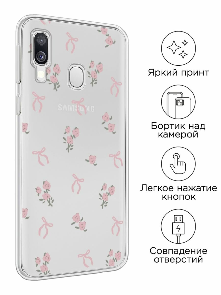 Чехол на Samsung Galaxy A40 / Самсунг Галакси А40 с принтом "Розы и ленточки", прозрачный — фото 1