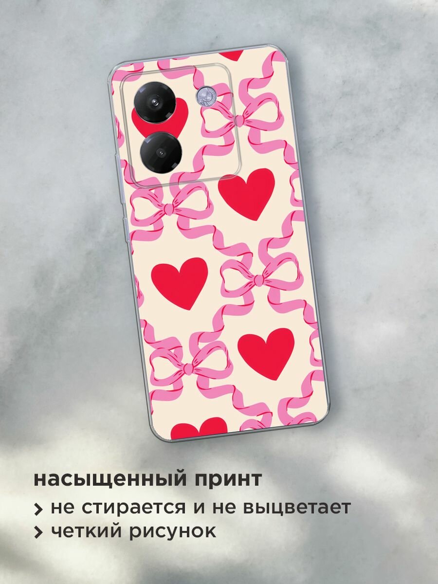 Чехол на Poco M7 Pro / Поко М7 Про с принтом "Hearts and ribbons 1 - 14 февраля" — фото 1