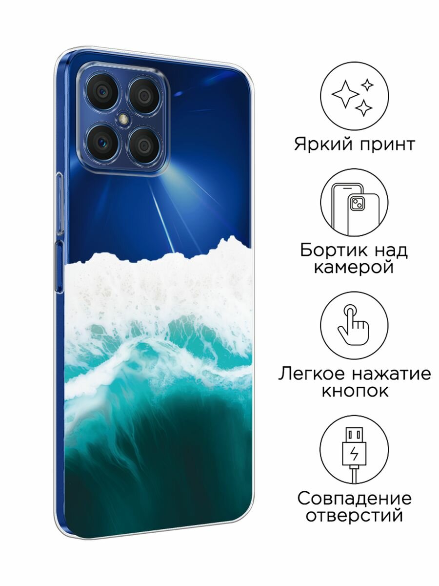 Чехол на Honor X8 / Хуавей X8 с принтом "Большая волна", прозрачный — фото 1