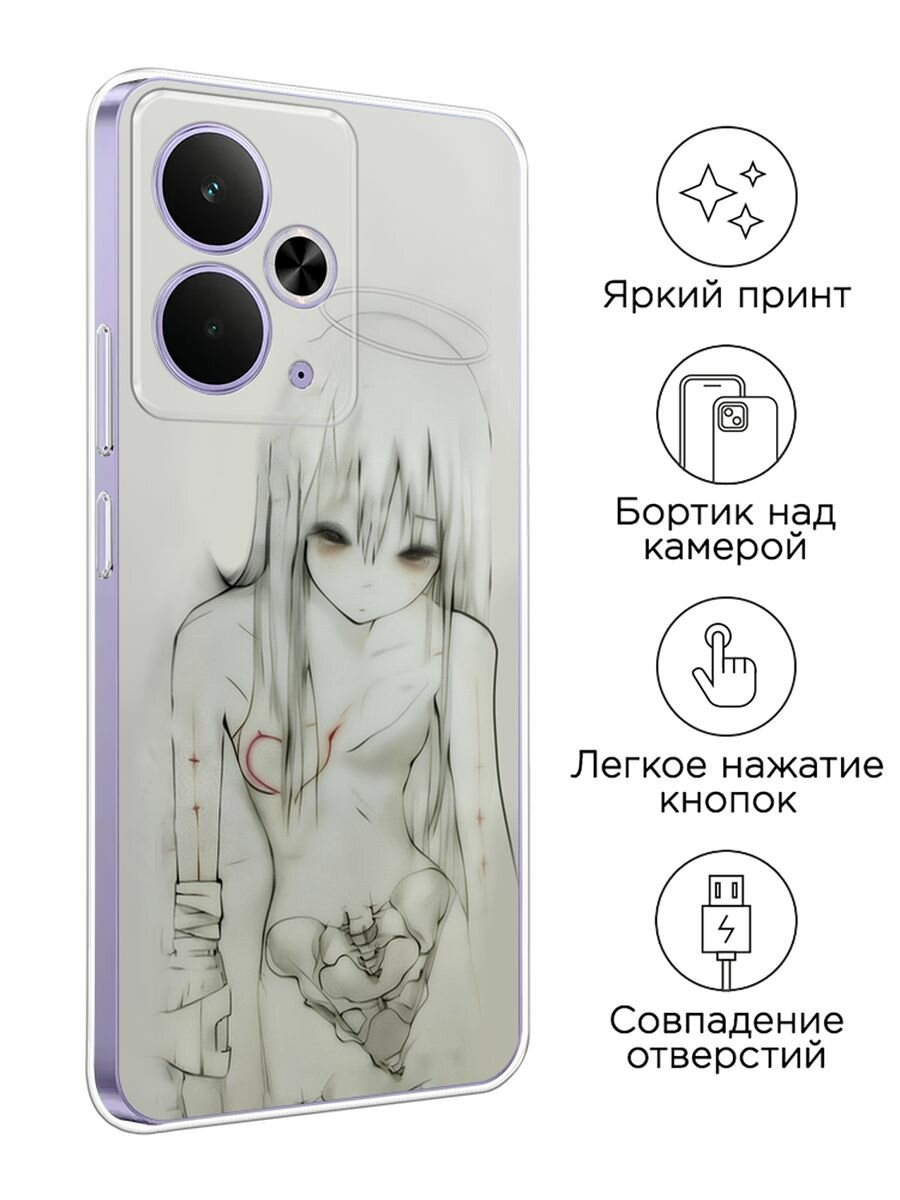 Чехол на Realme 14T / Реалми 14Т с принтом "Аниме рисунок чёрно-белый" — фото 1